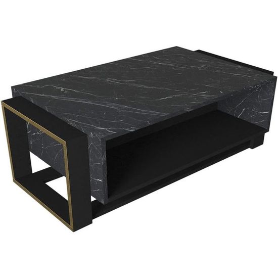 Vente-unique - Table Basse avec 1 Niche - Effet marbre Noir et doré ...
