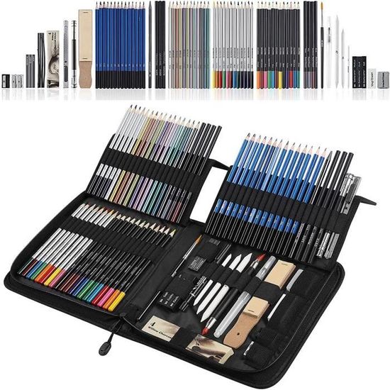 84 Crayons de Couleurs et Crayons de Dessin avec Accessoires de Dessin ...