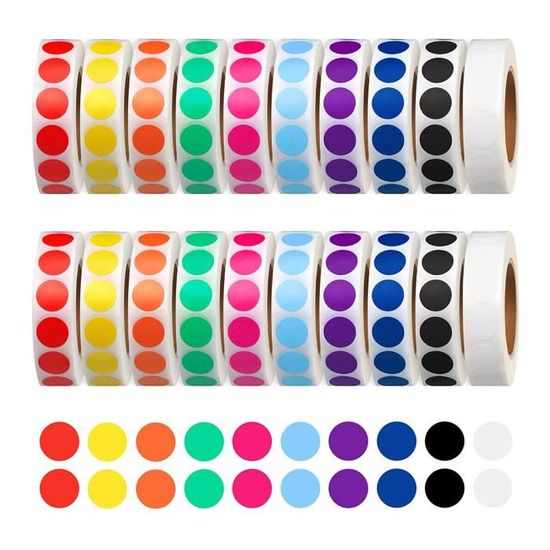 20000 Pieces 1-2 Inch Round Color Coded Dot Labels Roll Sticker ...