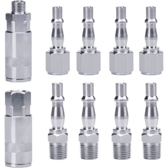 10Pcs 1-4"Bsp Raccord Rapide Air Comprimé Avec Raccord Mâle Pour Tuyau ...