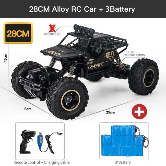 28CM Alliage 3B Noir-Voitures télécommandées tout terrain avec lumières LED pour enfants ...