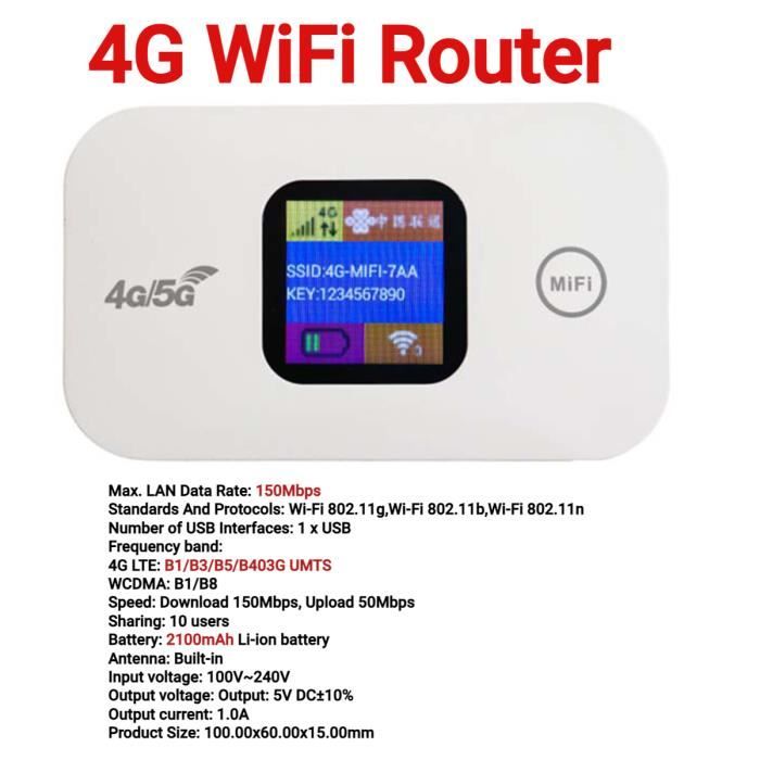 Routeur WiFi E - Routeur WiFi H807Pro 4G Lte avec fente pour carte SIM, 150Mbps, répéteur sans ...