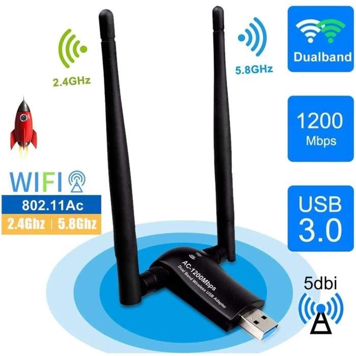 Clé WiFi USB Adaptateur WiFi USB 3.0 Antenne WiFi Dongle Double Bande ...