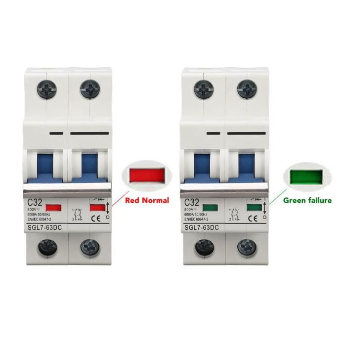 DEX Disjoncteur DC Disjoncteur Miniature DC 500V 2P, Protection contre les courts-circuits et ...