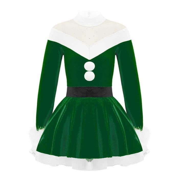 IEFIEL Robe Père Noël Fille Enfant Velours Robe à Manches Longues Robe ...