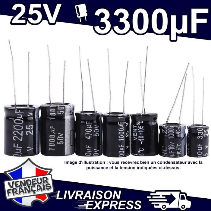 5 x CONDENSATEUR CHIMIQUE ÉLECTROLYTIQUE 3300µF 3300uF 25V -40+105°C - Cdiscount Bricolage