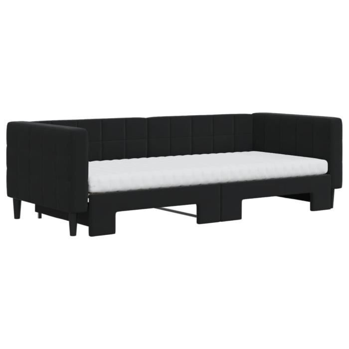 Lit de jour avec gigogne et matelas noir 90x200 cm velours - SALUTUYA ...