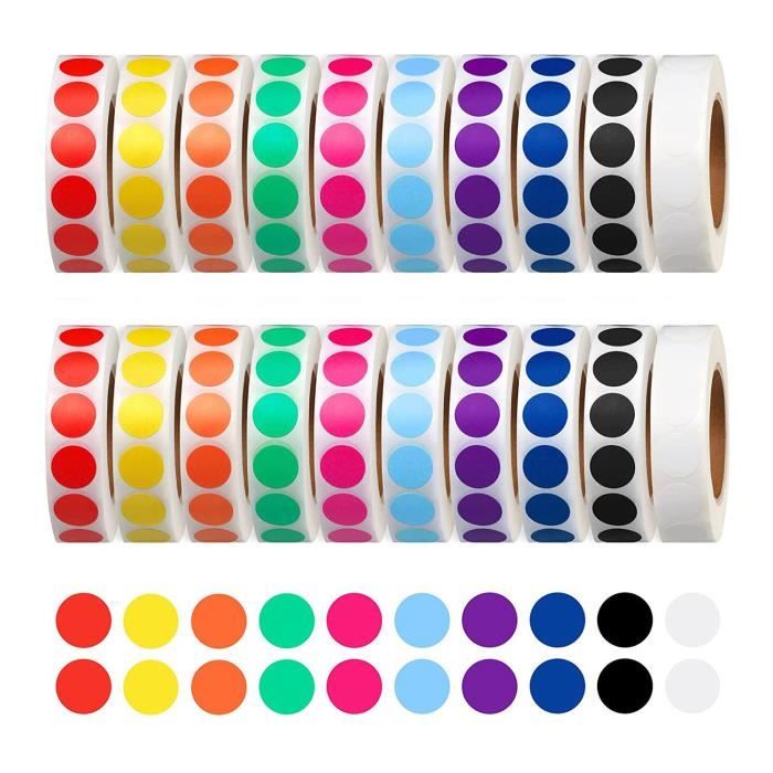 20000 Pieces 1-2 Inch Round Color Coded Dot Labels Roll Sticker ...