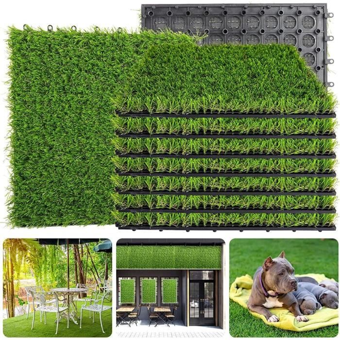 Ybaymy Lot de 18 dalles de gazon artificiel de 30 x 30 cm, dalles de gazon synthétique de 25 mm ...