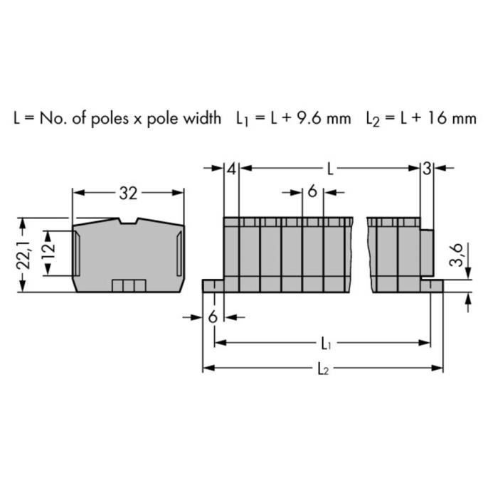 Bornier WAGO 264-108 6 mm ressort de traction Affectation des prises: L ...
