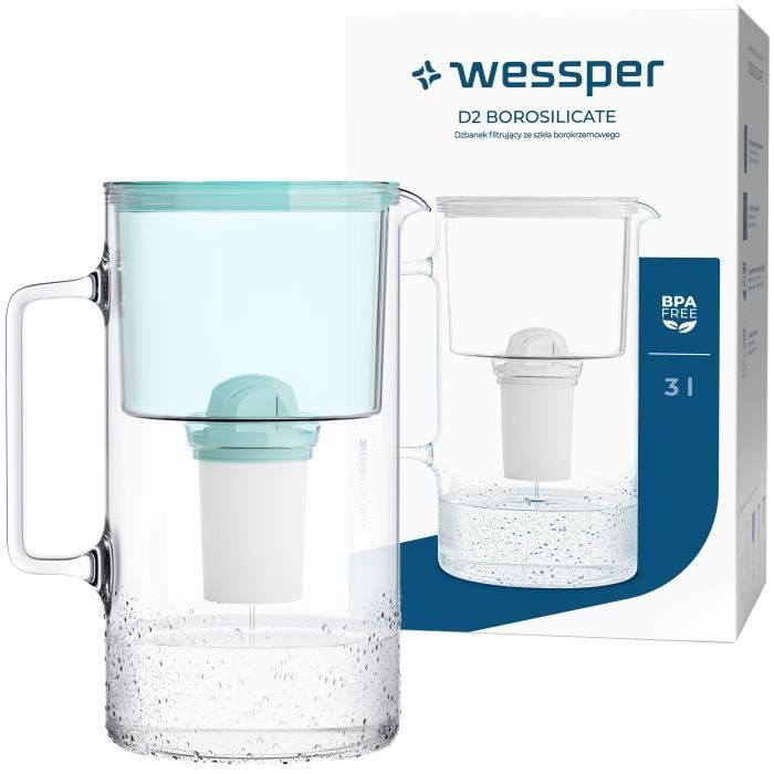 Wessper Carafe Filtrante en Verre + 1 cartouche, Carafe d'eau Capacité ...