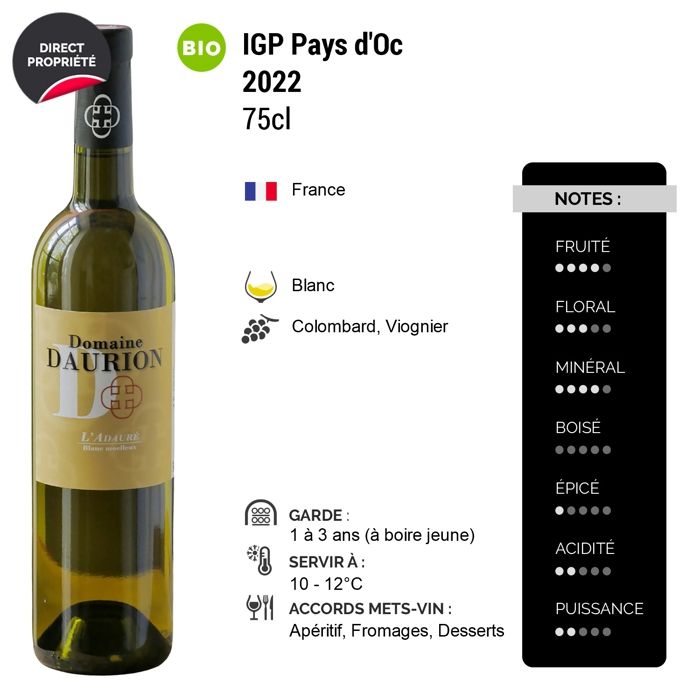 Daurion Pays d'Oc L'Adauré moelleux 2022 - Vin Blanc du Languedoc ...