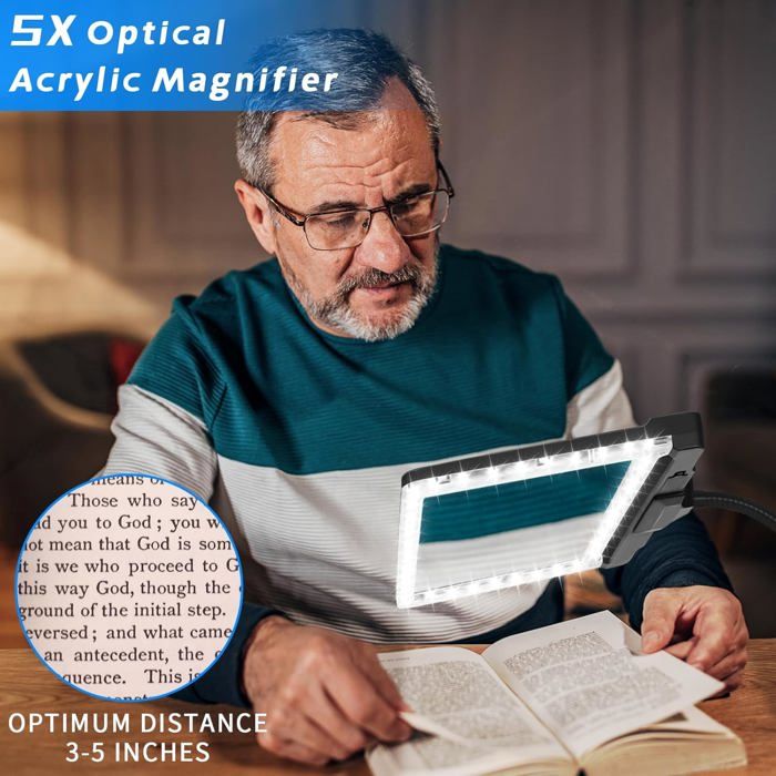 NZQXJXZ 5X Loupe de Lecture avec lère et Support, 2 en 1 Lampe loupe de Bureau 42 LED à lnosité ...