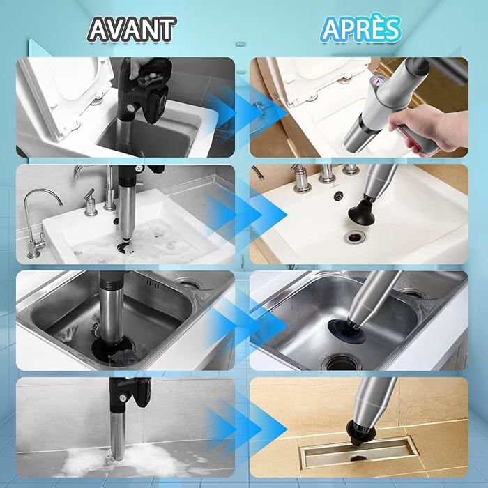 Déboucheur WC Haute Pression avec Manomètren, Ventouse Deboucheur à 4 ...
