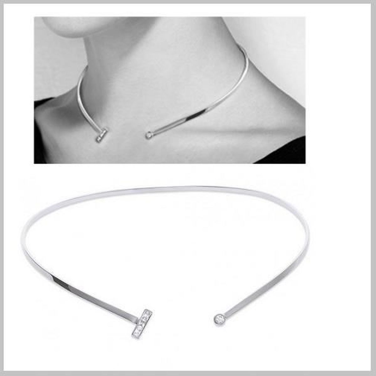 Collier Rigide ouvert Zirconium Argent Massif 925/000 Bijoux Femme ...