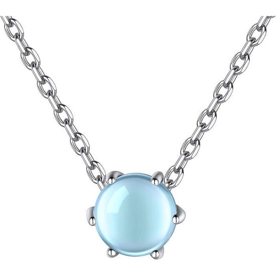 Collier Opale De Lune Bleu Femme Argent 925 Pendentif Rond Pierre ...