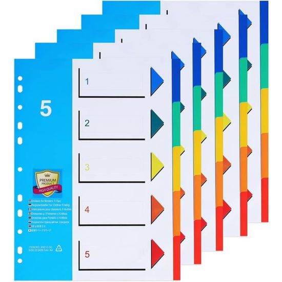 (Lot de 5)A4 Intercalaires en Plastique, Feuillets Intercalaires 5 ...