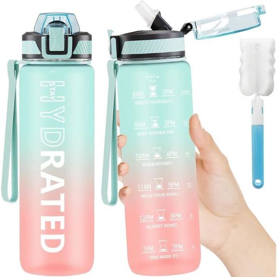 Gourde, 800Ml Gourde Sport Avec Paille Et Graduée, 0.8 Litre Étanche ...