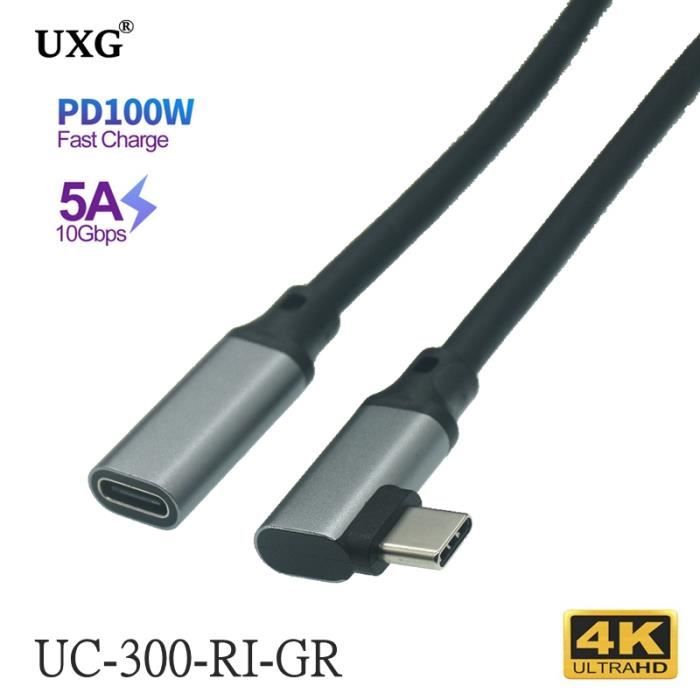 1m - RC-300-RI-GR - Câble d'extension USB type-c PD100W 5A mâle-femelle ...