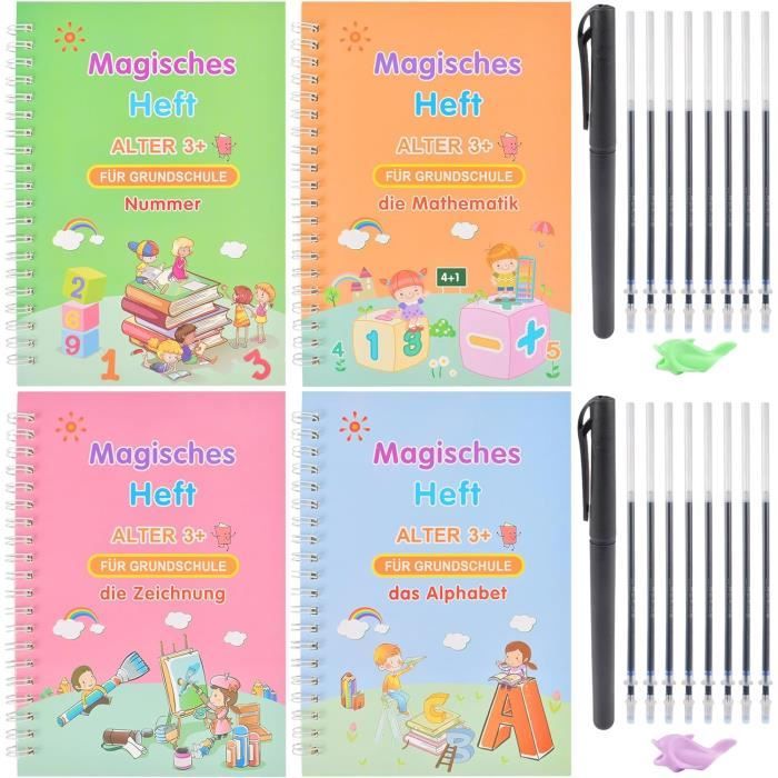 Lot De 4 Cahiers Magiques Allemands, Réutilisables, Avec 2 Porte-Stylos, 16 Mines De Stylo, 2 ...