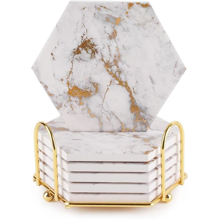 Lot De 6 Dessous De Verre En Marbre Absorbant Avec Fond En Liège - Pour ...