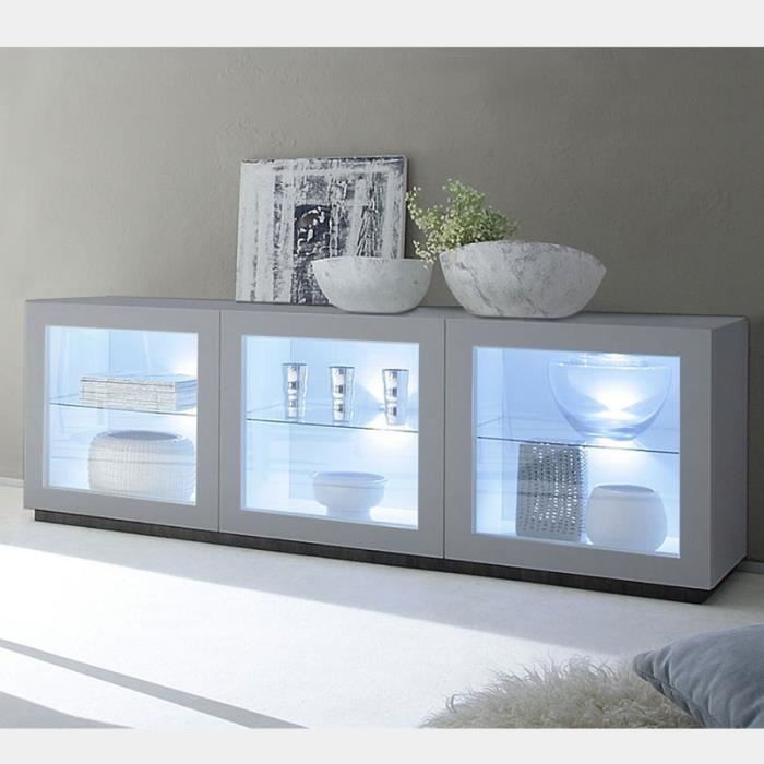 Buffet bas vitré design gris mat laqué VALERONA Option 1 - Cdiscount Maison