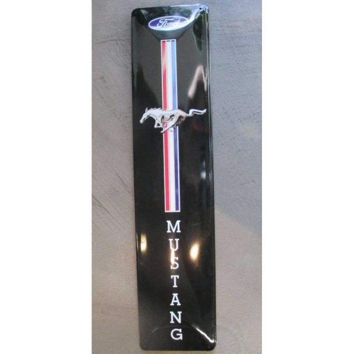 Plaque Ford Mustang Noire Verticale 46x10cm - Tôle Publicitaire Déco US ...