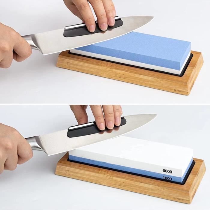 Pierre à Aiguiser 1000/6000 Aiguiseur de Couteau Professionnel 2-en-1 Pierre à Affûter Double ...