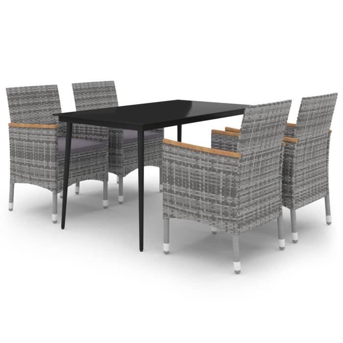 JNG Ensemble à dîner de jardin coussins 5 pcs Résine tressée Verre ...