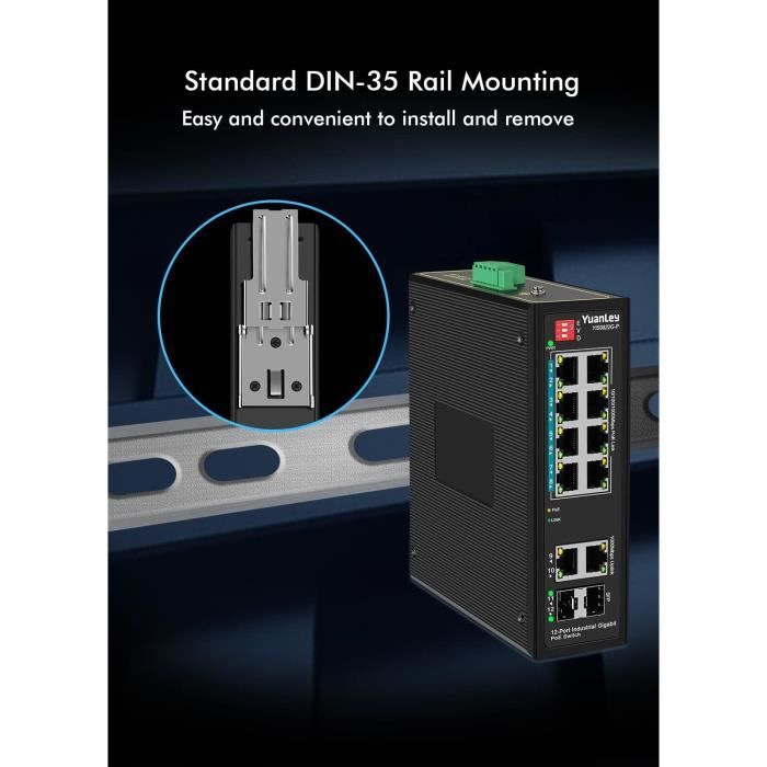 YuanLey 8-Port Industriel Gigabit PoE Rail-DIN Switch - Cdiscount ...
