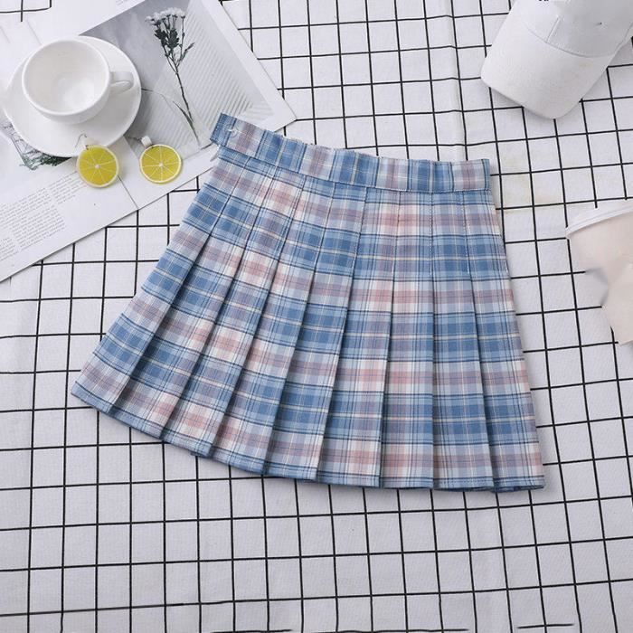 Mini jupe plissée à carreaux pour femmes,taille haute,ligne A,style ...