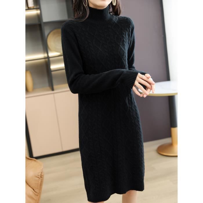 CRAZE Femmes pull robe col roulé 100% laine mérinos longs chandails ...