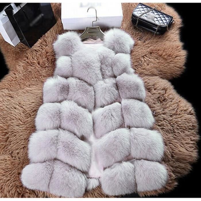 Manteau en fausse fourrure hiver femmes décontracté mince sans manches ...