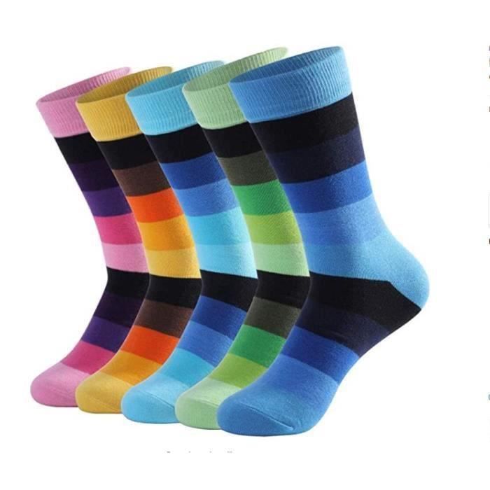 5 Paires Chaussettes Hommes Femmes Coloré Amusement Rayé Modèle Coton ...