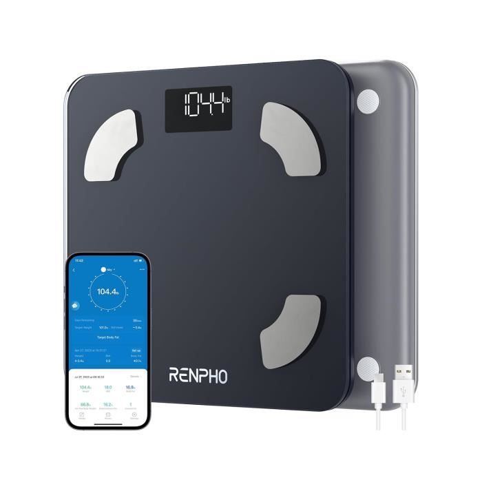 Balance Pese Personne 180Kg, Pèse Personne Impédancemètre Rechargeable Par Usb, Balance ...