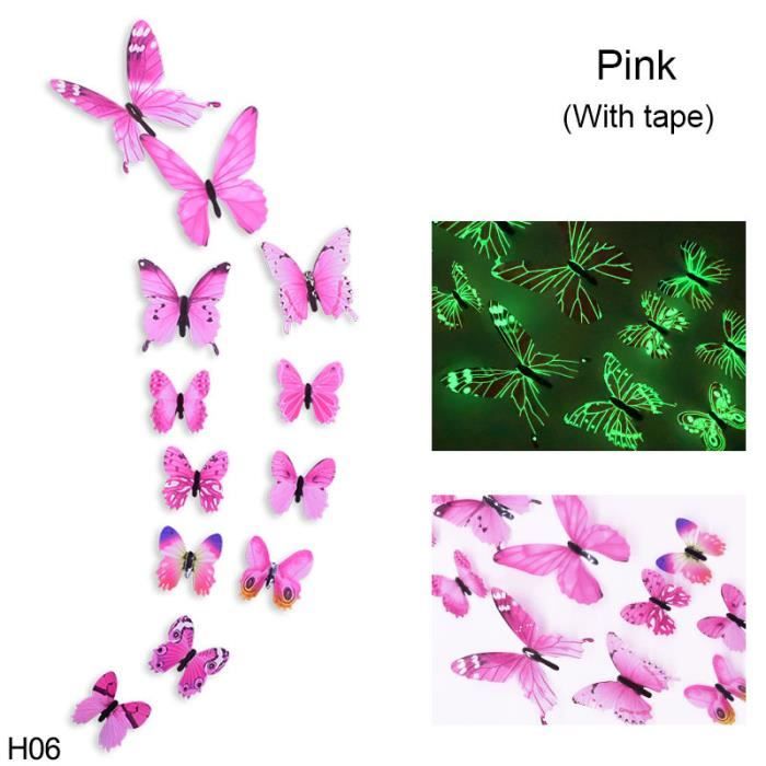 STICKERS,H06-12pcs--Autocollant mural papillon lumineux 3D, 12 pièces ...