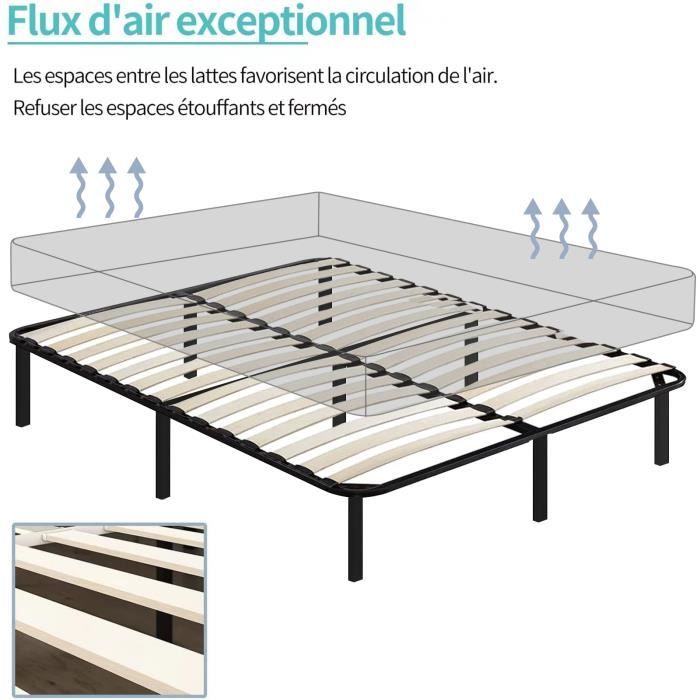Sommier 160x200cm - Frixovel Sommiers à Lattes avec 9 Pieds - Cadre de ...