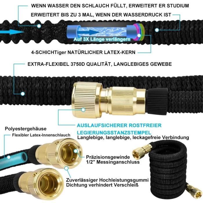 Tuyau D'Arrosage Flexible 22,5 M - Tuyau D'Arrosage Extensible - 4 ...