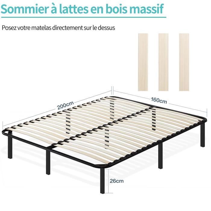 Sommier 160x200cm - Frixovel Sommiers à Lattes avec 9 Pieds - Cadre de ...