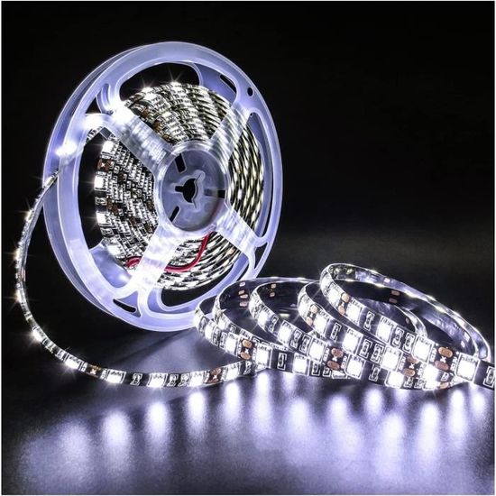 12V Bande LED5M Blanc 60006500K Ruban LED Noir Carte PCB 5050 IP65 ...