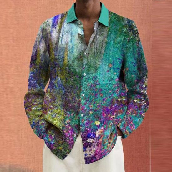 Chemise-chemisette,Chemise hawaïenne en lin à manches longues et col ...