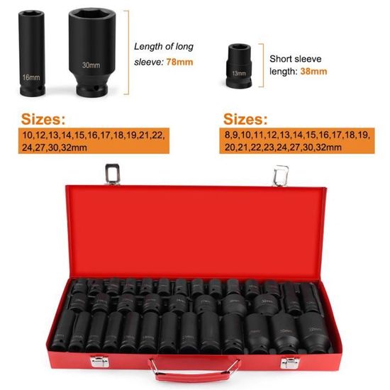 Ensemble de douilles hexagonales - ABI - 35 pièces - Acier chrome vanadium - Étui de transport ...
