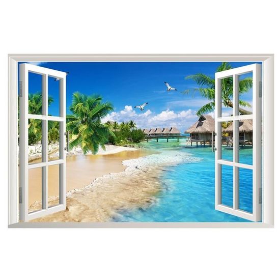 Papier Peint Mer Fenêtre, WOVTE 57*90cm Colle Inclus Photo Mural Dune ...