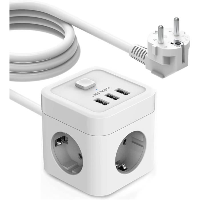 Multiprise Cube avec USB, Bloc Multiprise 3 Prises avec 3 Ports USB ...