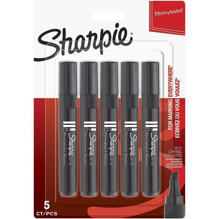 Sharpie Marqueur Permanent, Noir, Pointe Biseautee, Lot de 5[878 ...