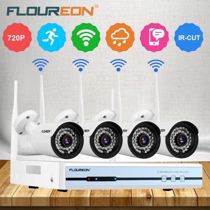 Floureon Kit de Caméra de Surveillance 4CH 1080P DVR sans Fil 720P IP ...