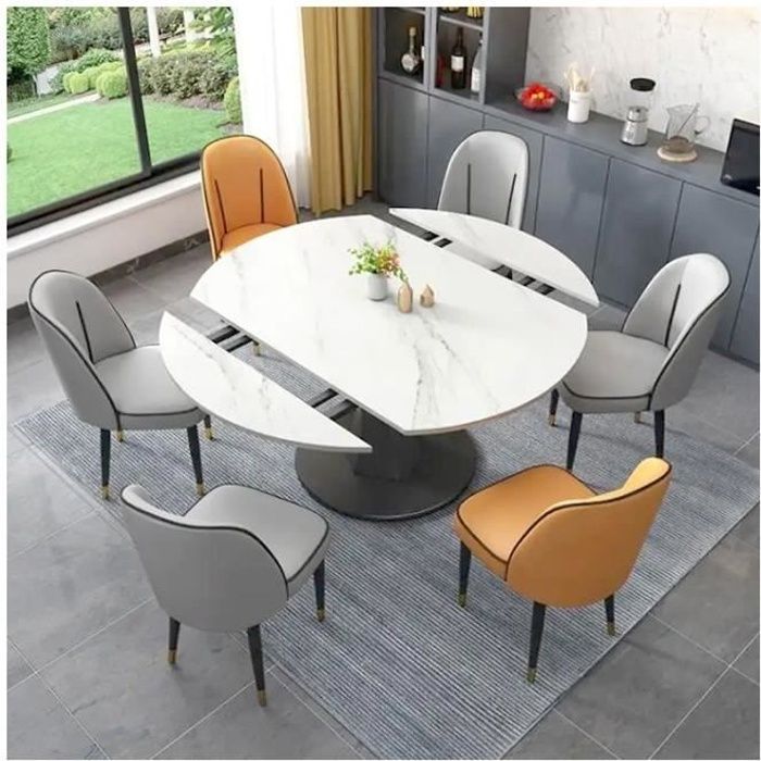 Table À Manger Ronde Extensible Céramique Marbre Blanc Et Pied Noir Cesar - Cdiscount Maison