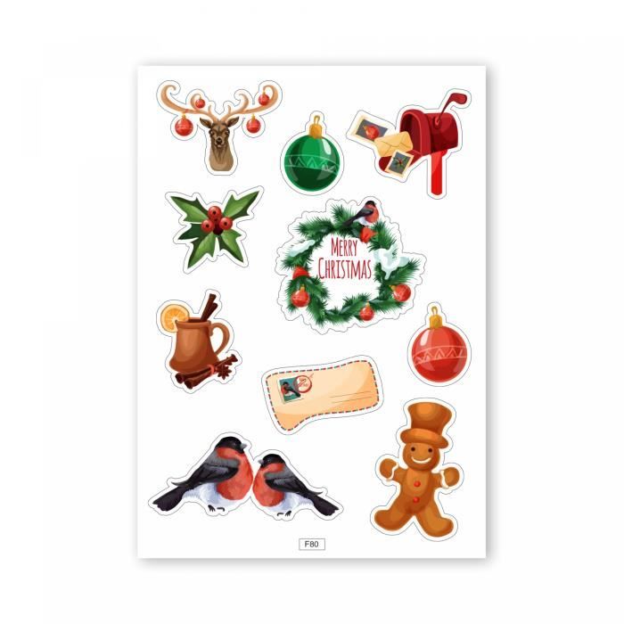 Planche A4 de stickers étiquette Noël cadeau autocollant adhésif – F80 ...