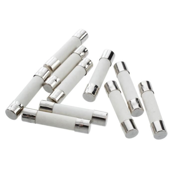 10 Pieces AC 250V 15A 6x30mm Coup Rapide Cylindrique Fusibles De Tube En Ceramique Blanc+Argent ...