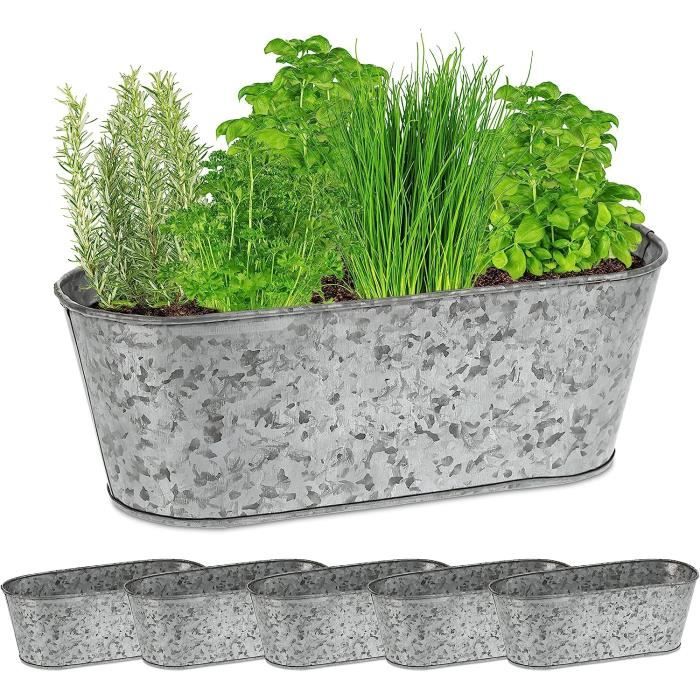 Pots en Zinc Lot de 6, bacs à Plantes zingués, seaux en métal ovales ...